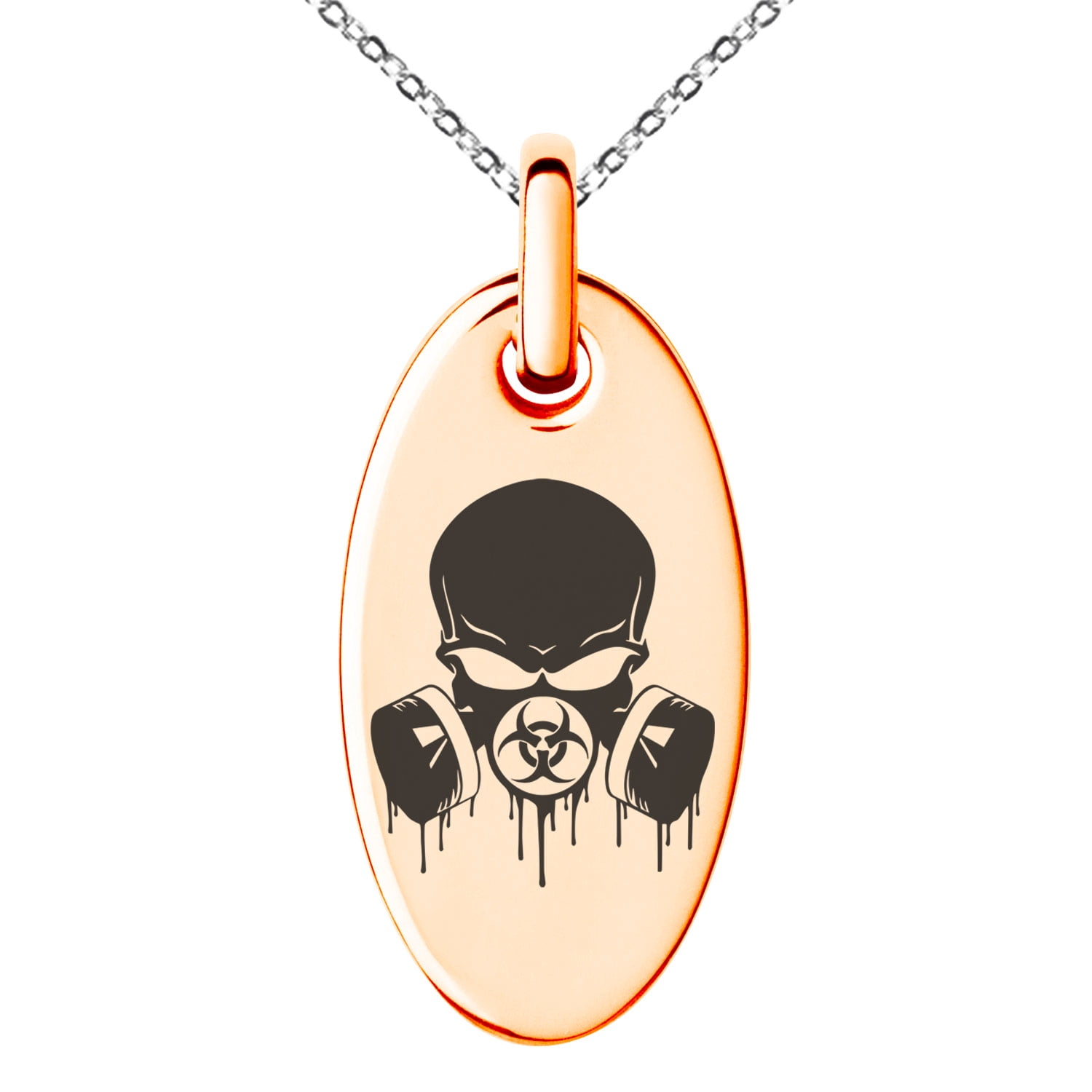 Stainless Steel Biohazard Skull Gas Mask Engraved Small Oval Charm ...