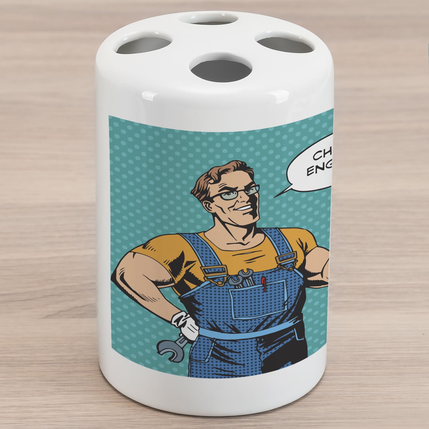 Auto Mechanic Ceramic Toothbrush Holder, Pop Art Style Repairman Says ...