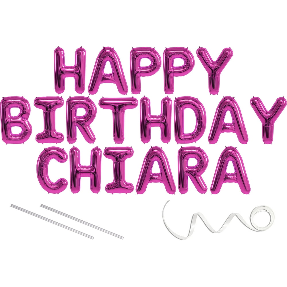 Chiara, Happy Birthday Mylar Balloon Banner - Pink - 16 inch Letters ...
