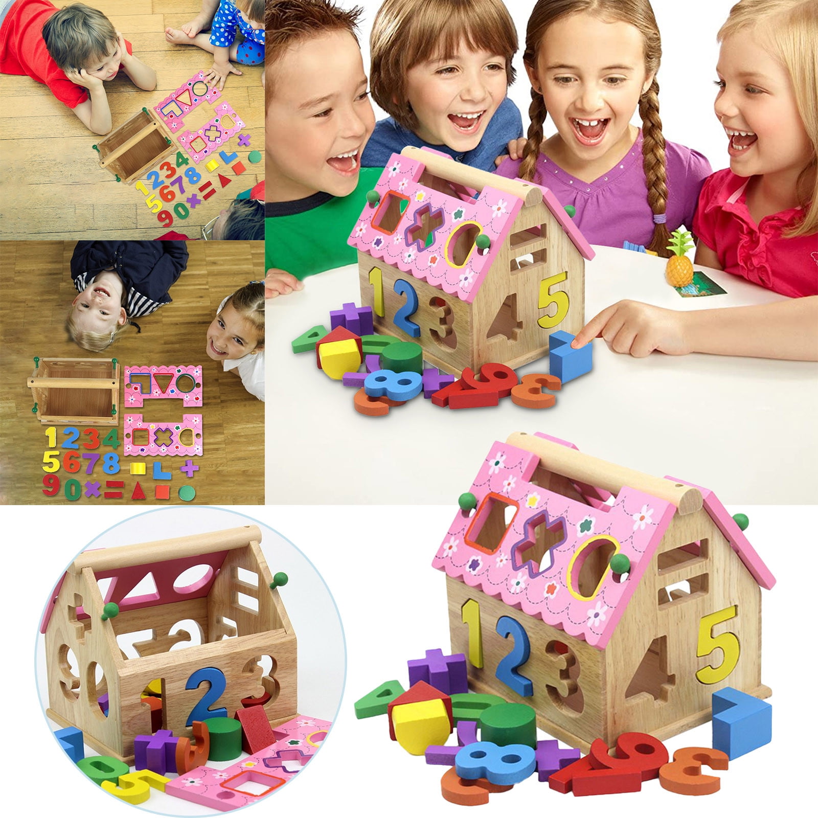 Educational Wooden Clock Shaped Column Building Block Puzzle Child Toys ...