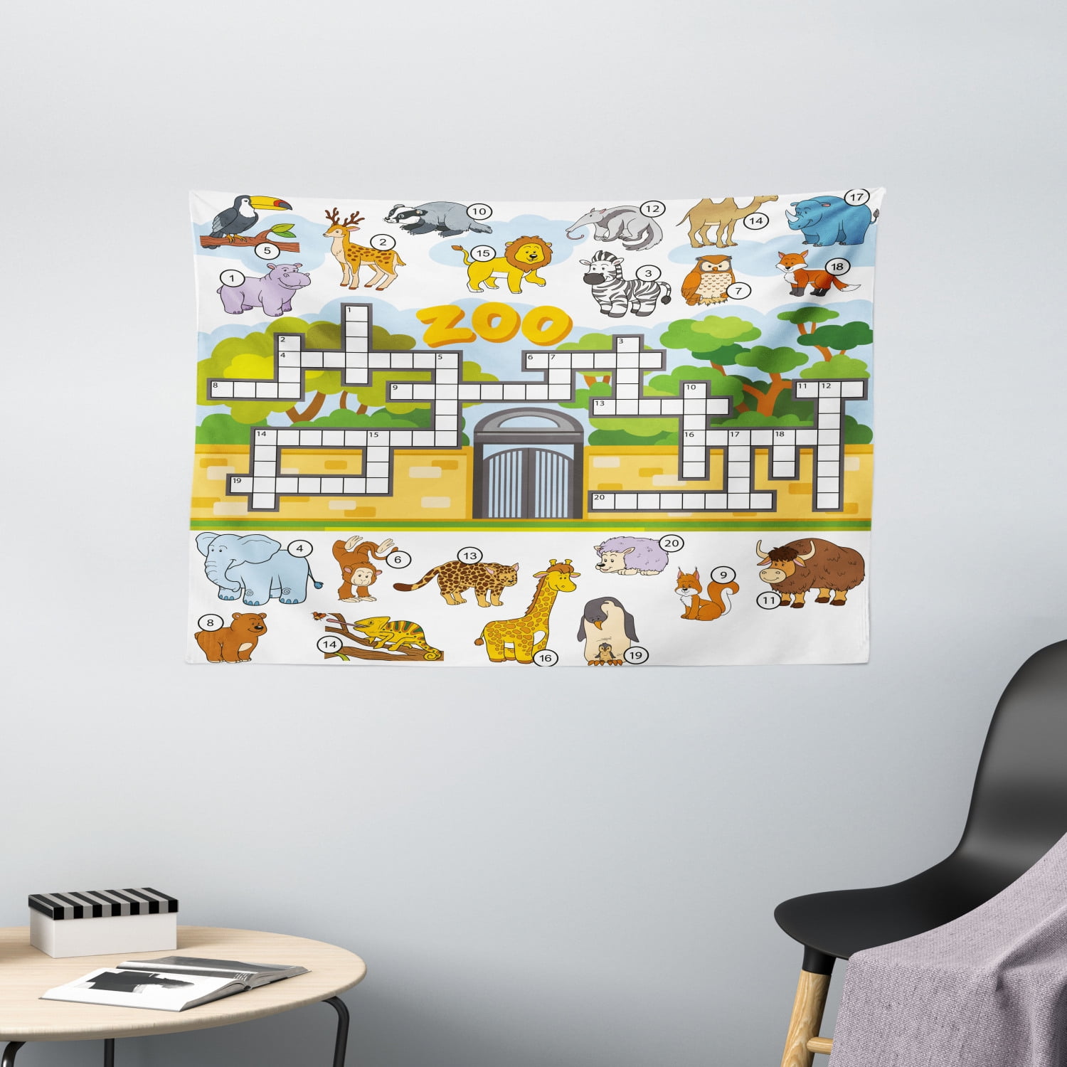 Word Search Puzzle Tapestry, Zoo Themed Education Game with Different ...