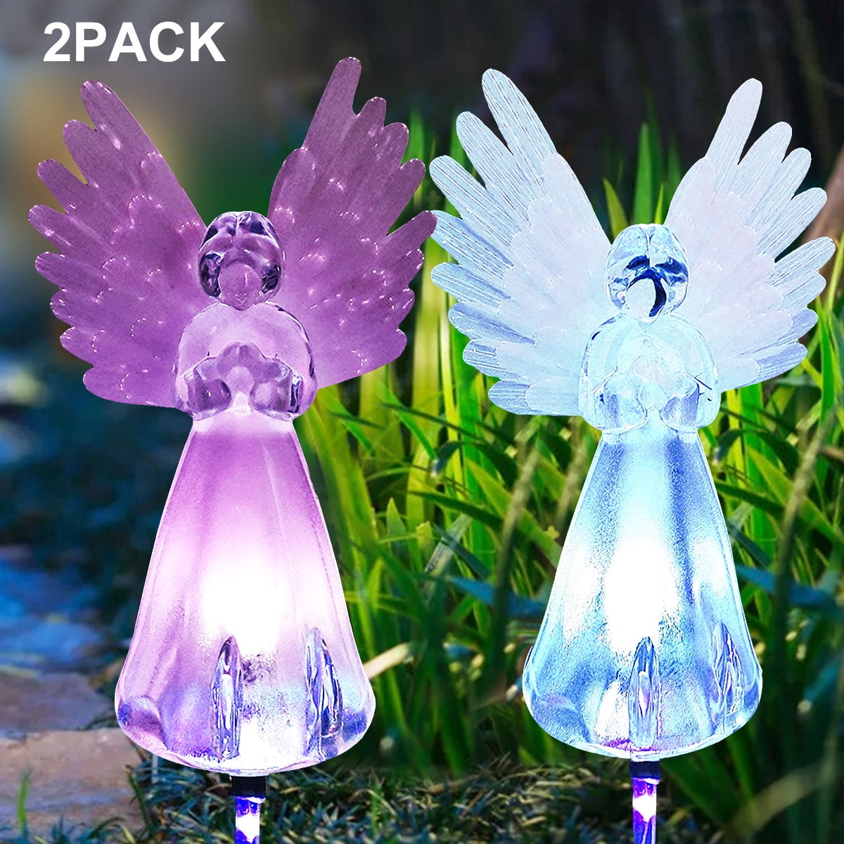 Solar Lights Outdoor Holiday Decor Garden with Fiber Optic Angel Yard ...