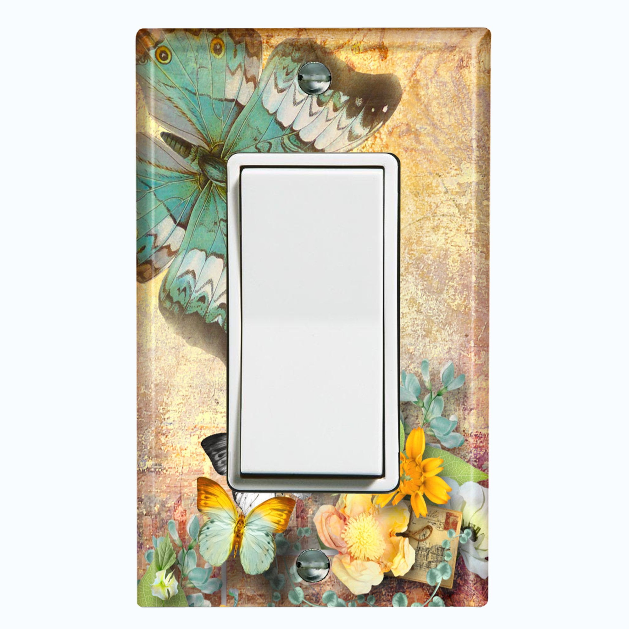 Metal Light Switch Plate Cover Floral Nature Butterfly Scripture Damask ...