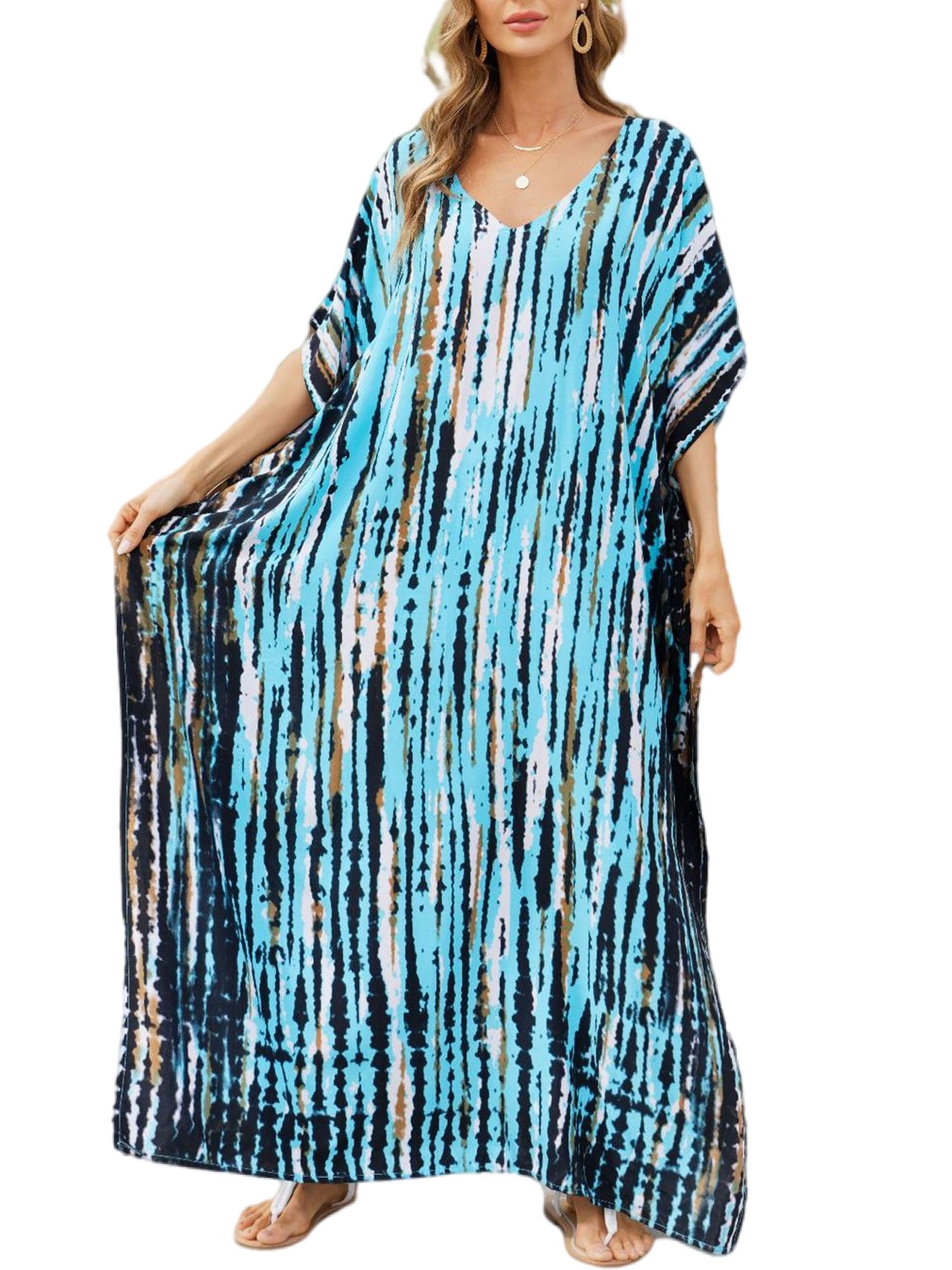 Niuer Women Tie Dye Ethnic Print Kaftan Maxi Dress Summer Beach Dress
