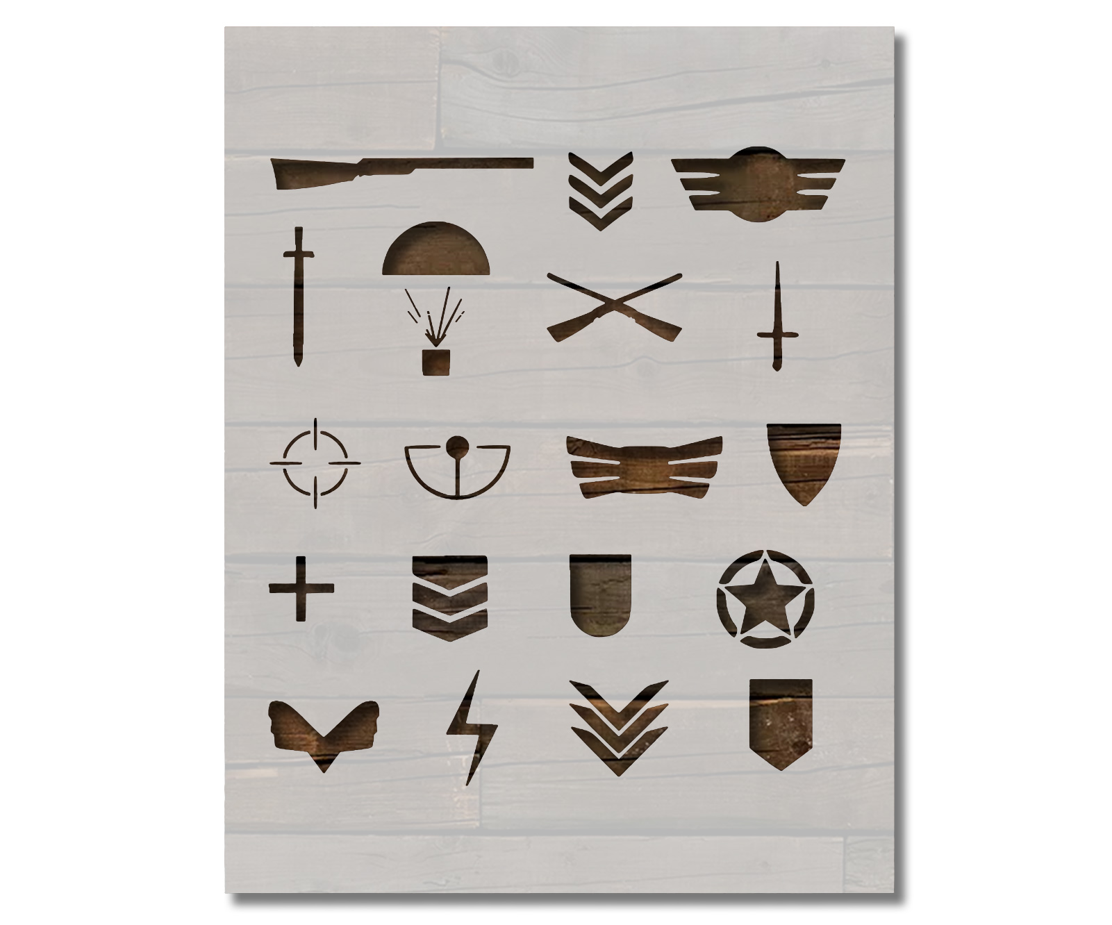 Military Symbols Gun Patches Ranks Stencil Template Reusable 8.5 x 11 ...
