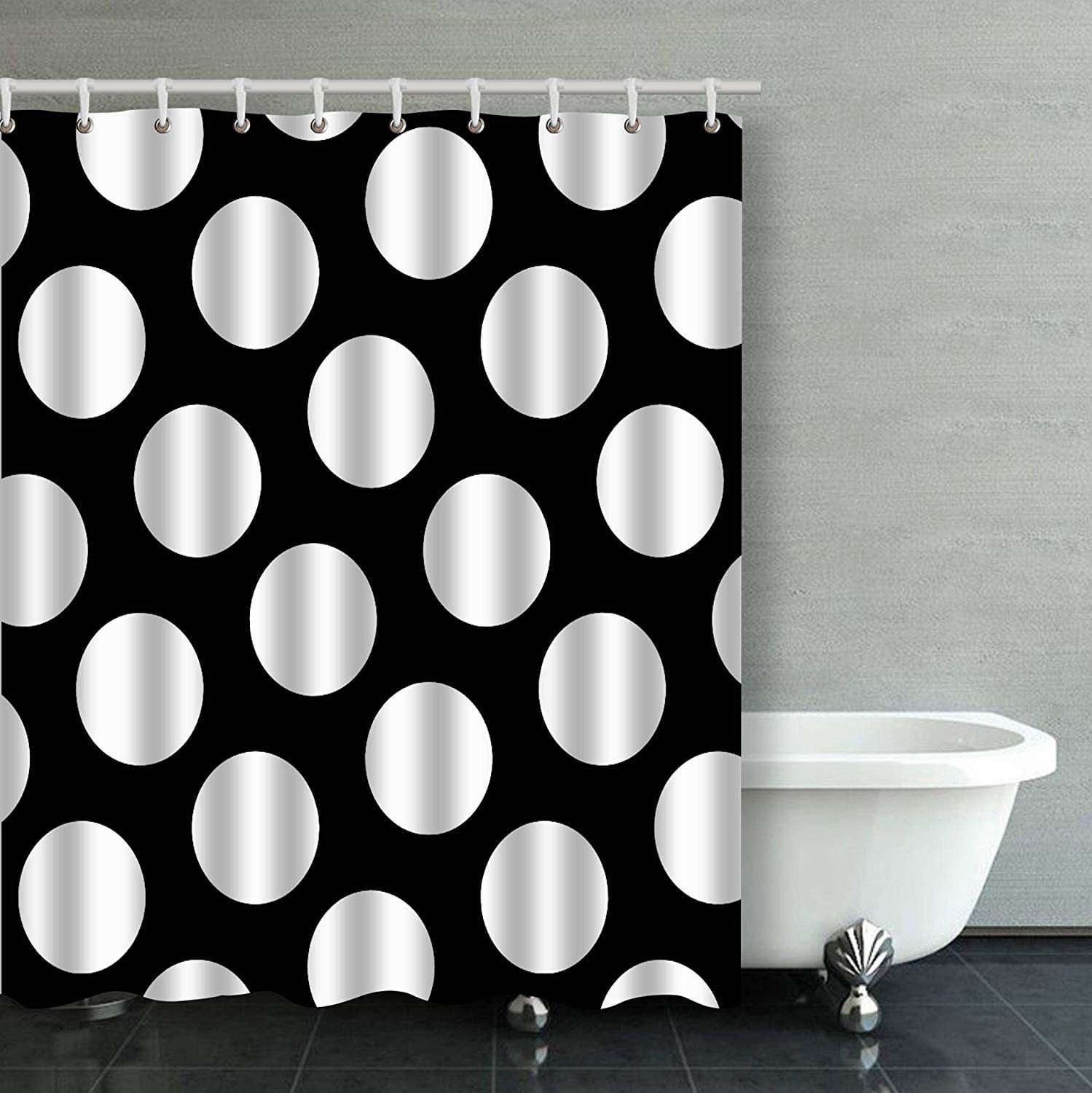 Wopop Big Black And White Polka Dot Decorative Bathroom Shower Curtain