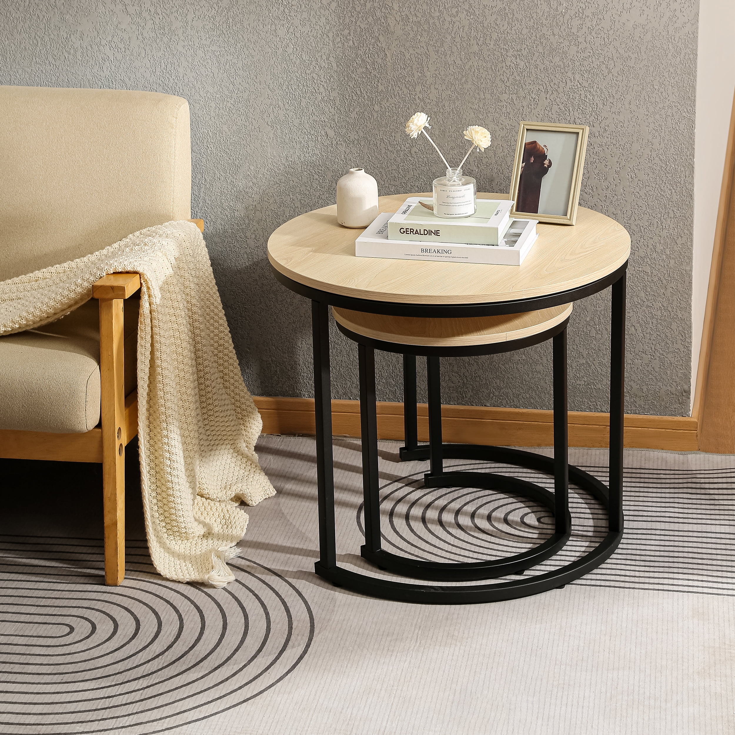 GUKA Round Nesting Coffee Table Modern Nesting Side Set of 2 End Table ...
