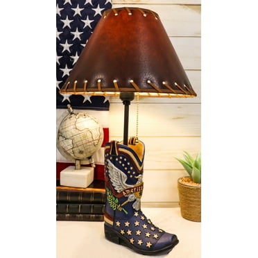 Western Tooled Turquoise Cowboy Boot Hand Painted Desktop Table Lamp ...