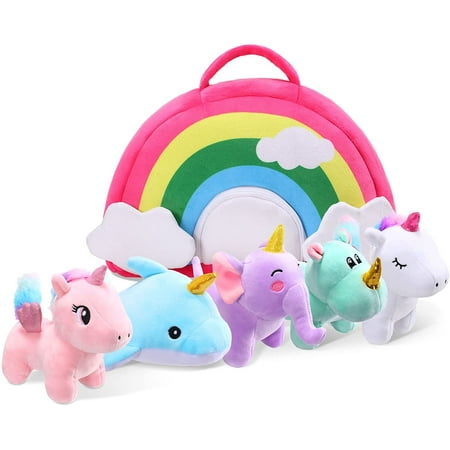 6 Pieces HHHC tuffed Unicorn Toys with Rainbow Case Rainbow Carry Bag ...