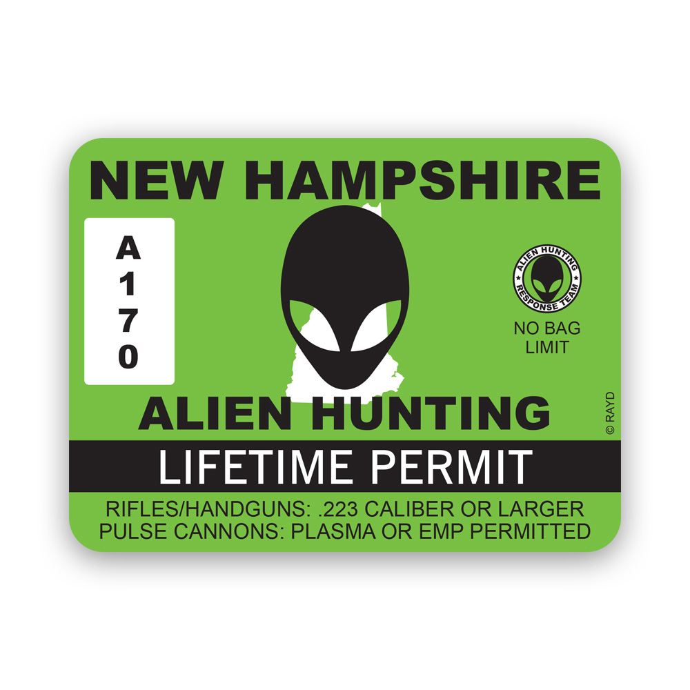 New Hampshire Alien Hunting Permit Sticker Decal - Self Adhesive Vinyl ...