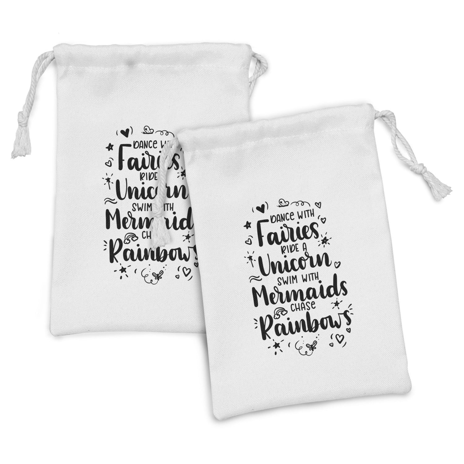 Saying Fabric Pouch Set of 2, Phrases About Fairies Unicorns Mermaids ...