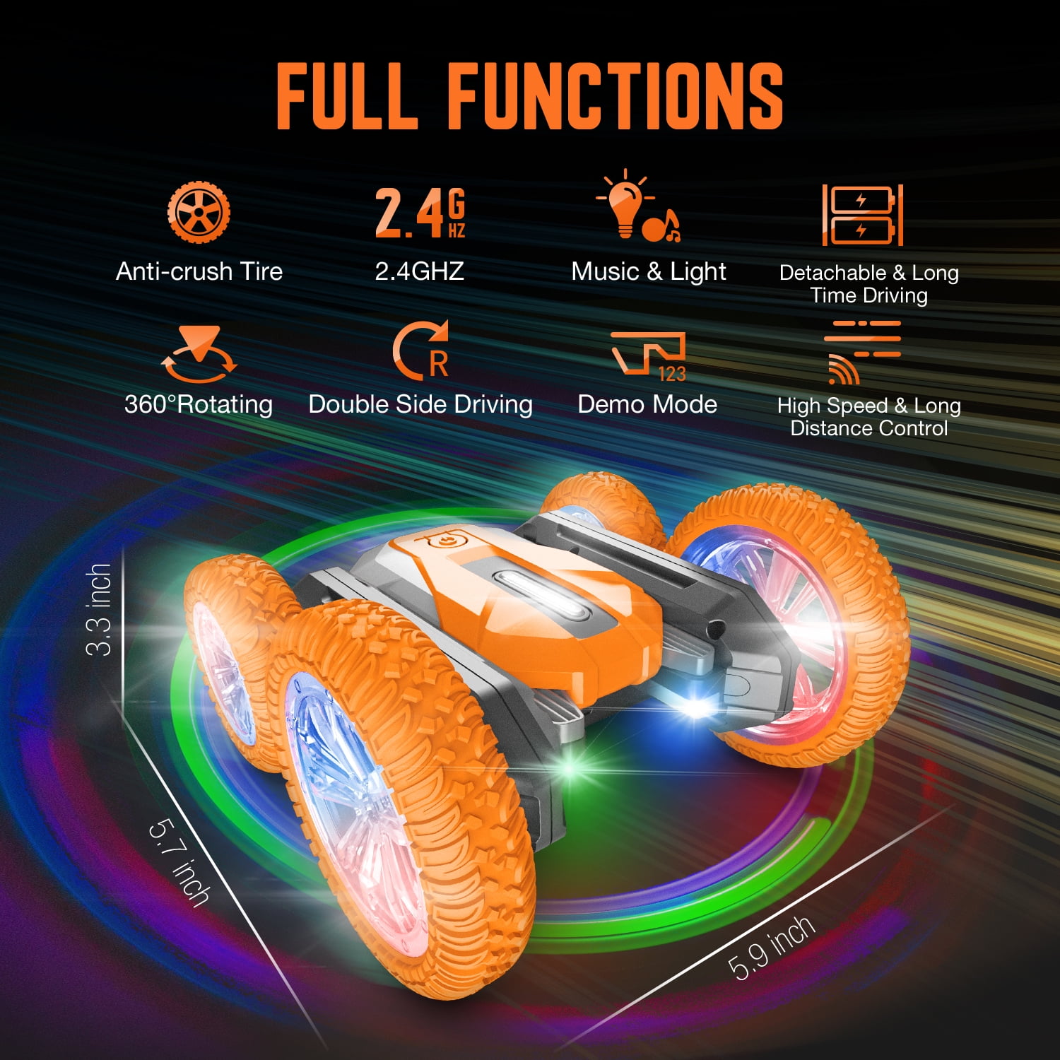 Buy Dodensha RC Stunt Car Double Sided Rotating 360° Flips Gesture ...