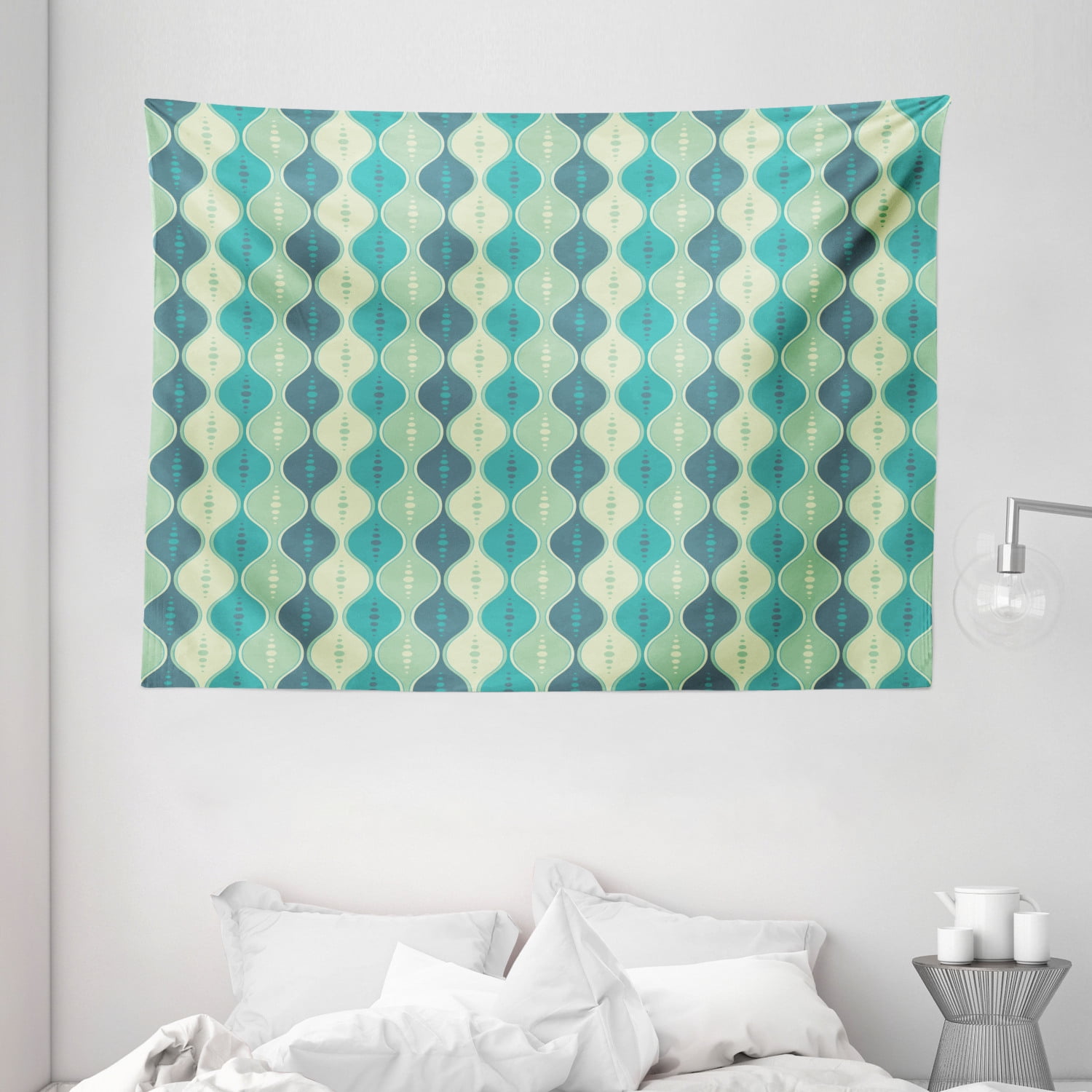 Geometric Tapestry, Retro Pattern Dotted Design Oval Abstract Shapes ...