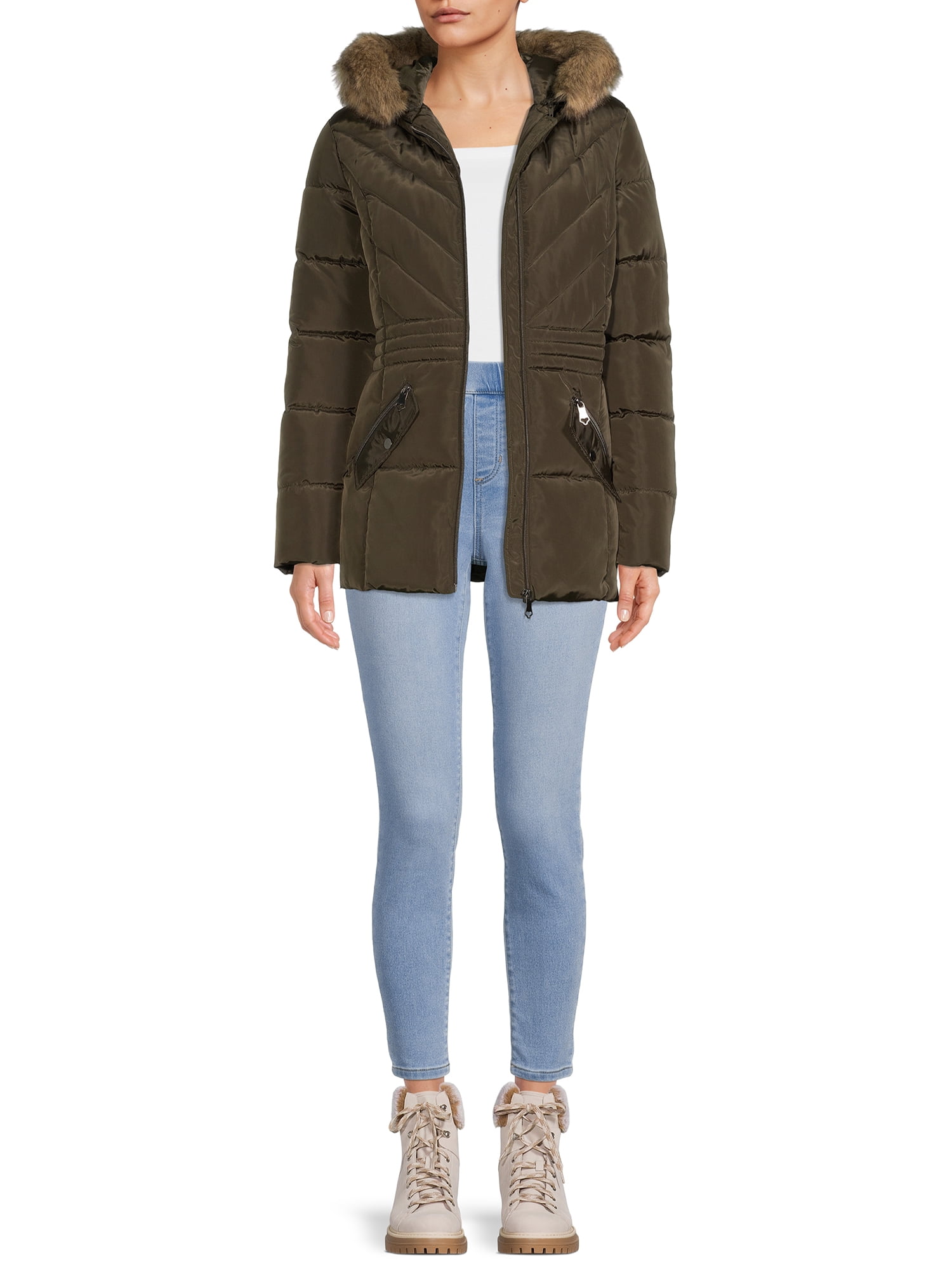Buy Big Chill Women's Quilted Puffer Jacket with Faux Fur Trim Hood ...