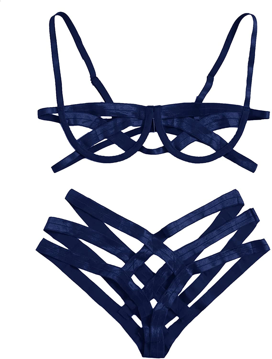 Shein Womens Sexy Ladder Cut Out Lingerie Set Push Up Two Piece Bra