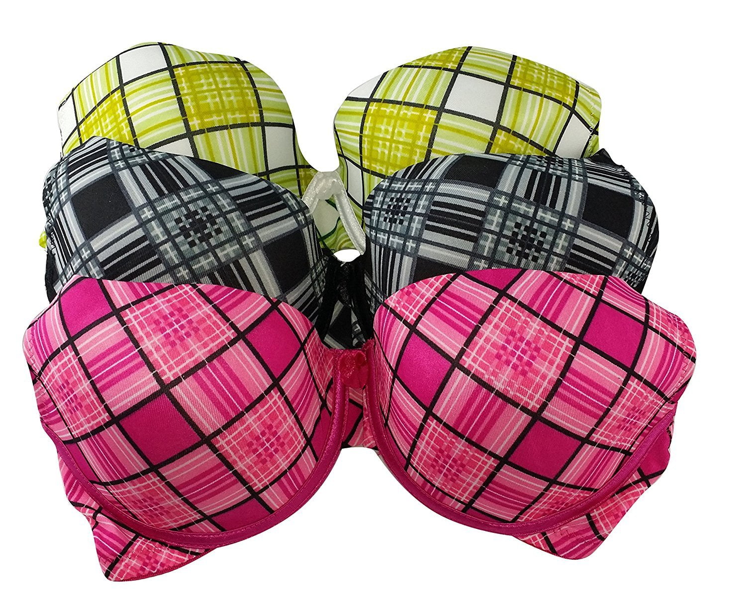 Women's Mad for Plaid 3 Pack Molded Cup Bra set in vibrant colors 40D ...