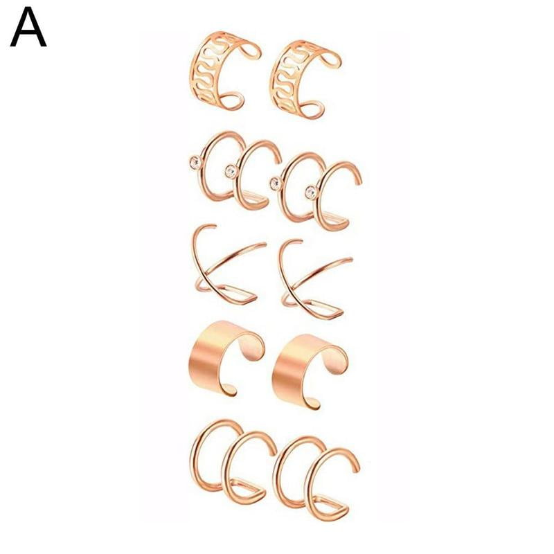 5 Pairs Ear Clips Non Piercing Earrings Hoop Ear Cuffs Accessories ...