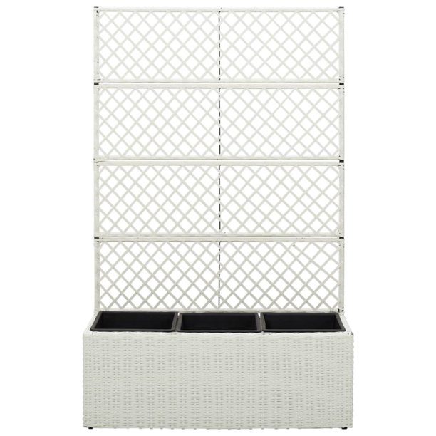vidaXL Trellis Raised Bed with 3 Pots Poly Rattan Box Black/Brown Multi ...
