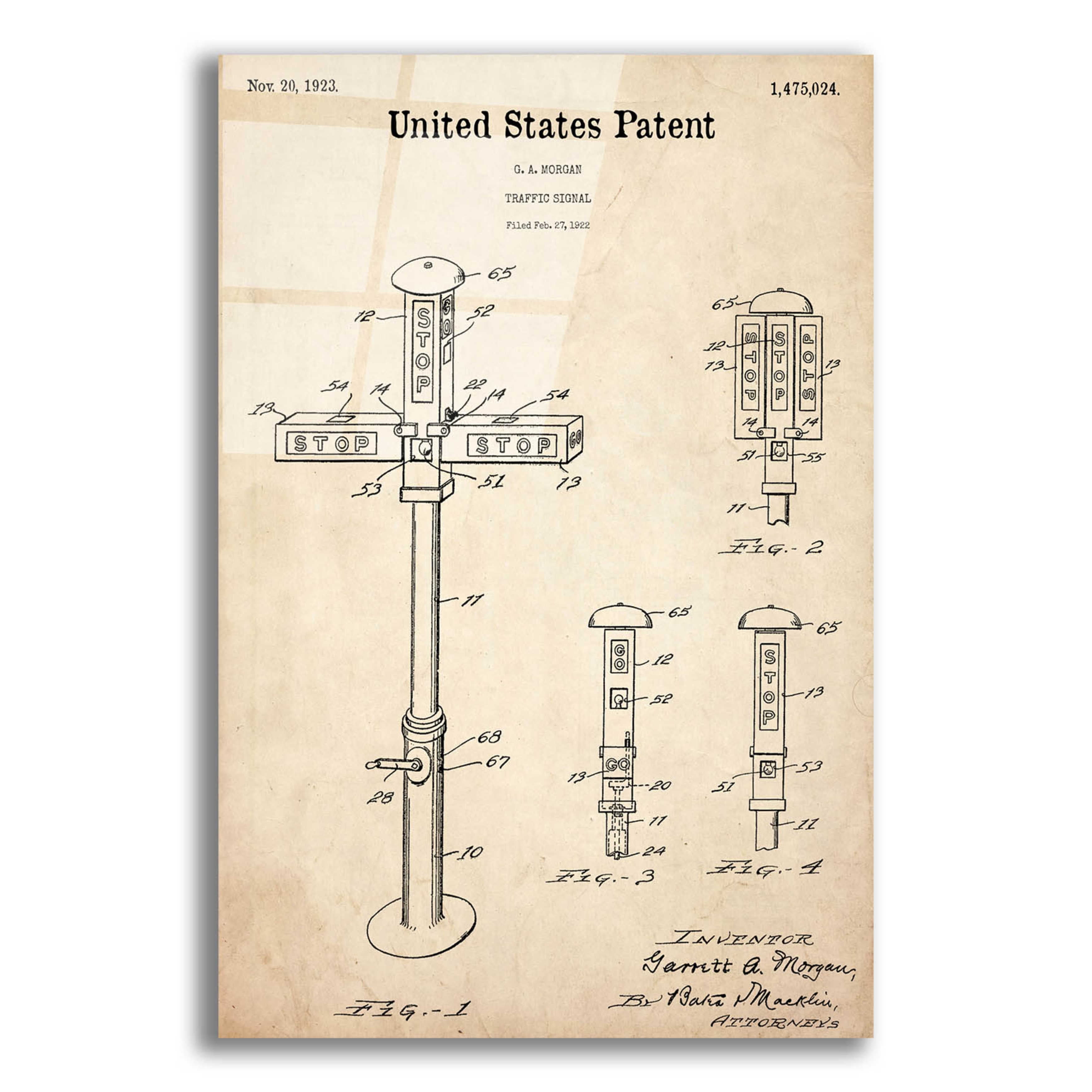 Epic Art 'Vintage Traffic Signal Blueprint Patent Parchment,' Acrylic ...