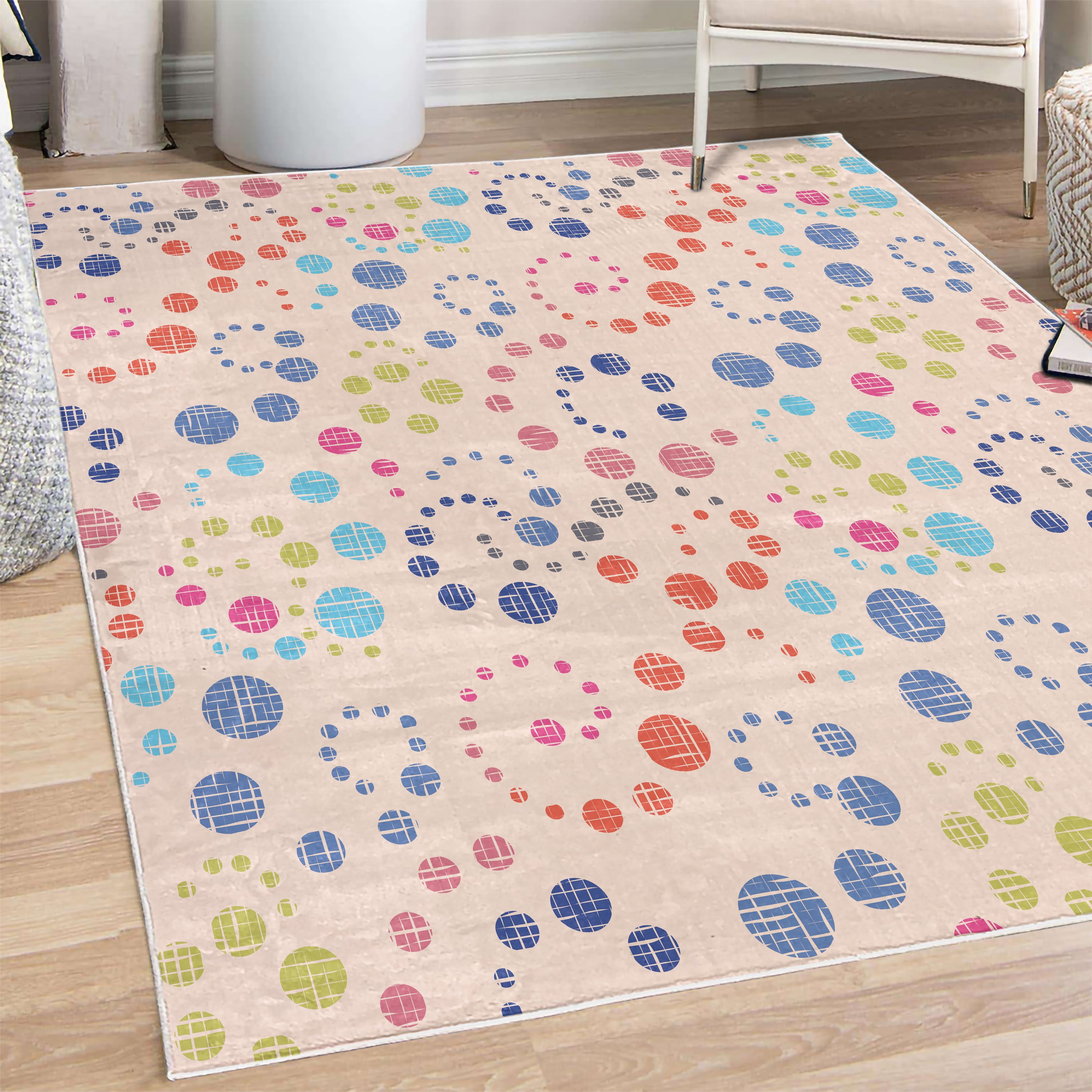 Modern Art Decorative Rug, Grunge Polka Dots Spots Backdrop Motif Retro ...