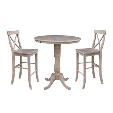 36" Round Counter Height Table with 12" Leaf and 2 X-back Stools ...