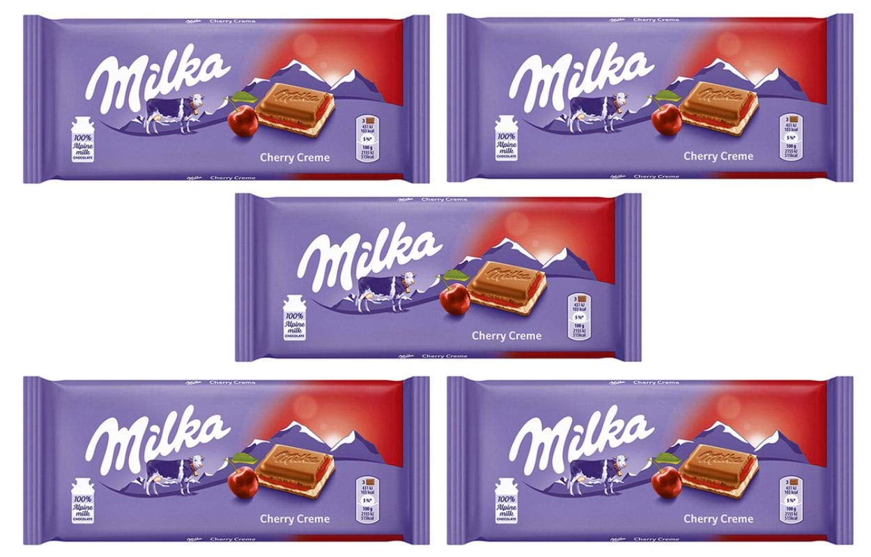 Milka Cherry Cream Chocolate Bar 100g (5-pack) - Walmart.com