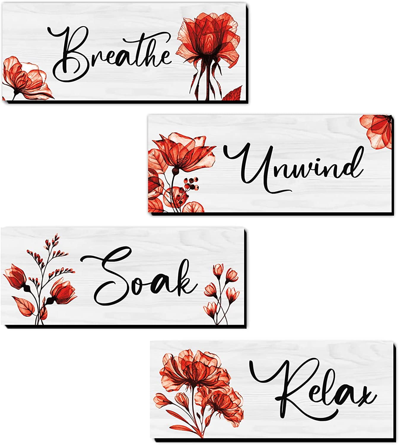 CELIVESGG Set of 4 Bathroom Flower Wall Decor,Rustic Farmhouse Bathroom ...