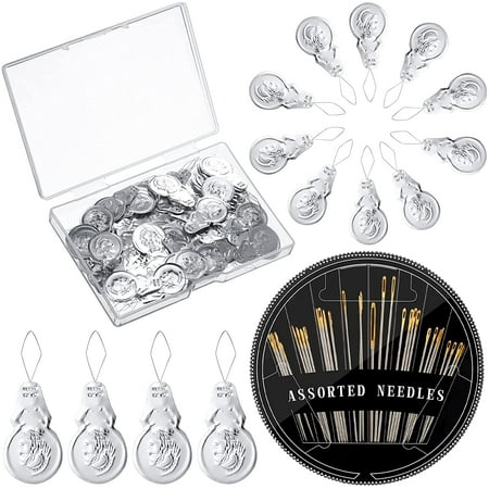 200 Pieces Silver Tone Wire Loop Needle Threader DIY Needle Threader ...