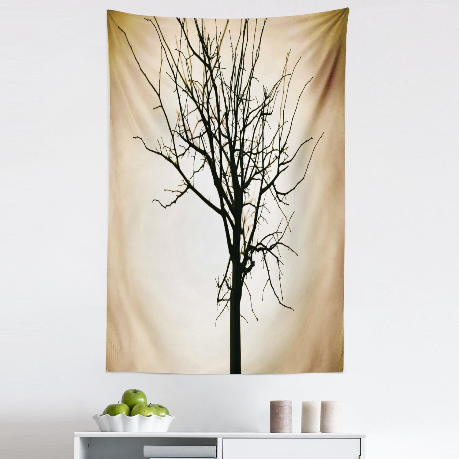 Lonely Tree Tapestry, Woodland Element Barren Tree Design on Bokeh ...