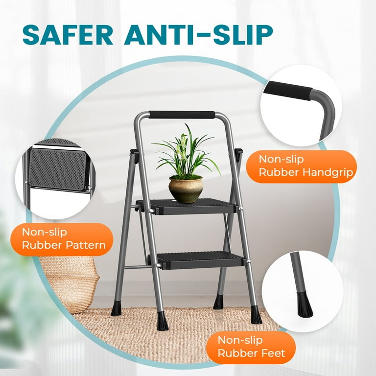 2 Step Step Stool Heavy Duty 2-Step Ladder - 500lb Capacity Folding ...