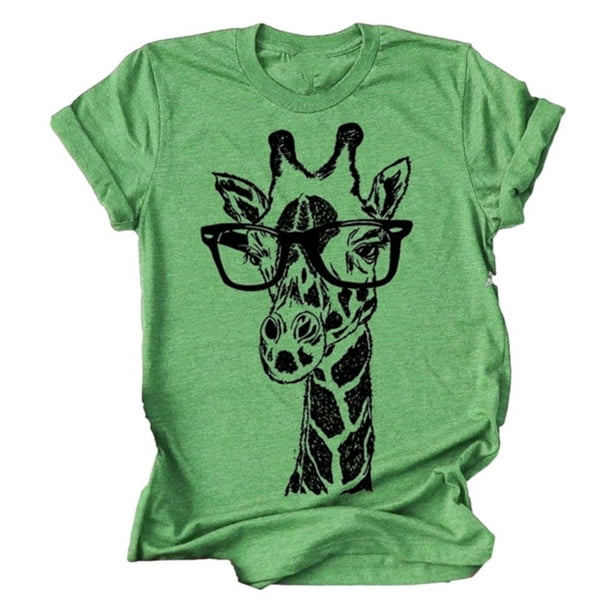 Giraffe Print Graphic Short Sleeve T-Shirt Plus Size Women Tops ...