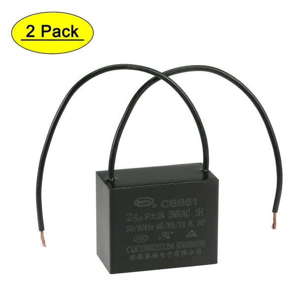 Uxcell 24uF 250V AC 2 Wires CBB61 Ceiling Fan Capacitors 2 Pack ...