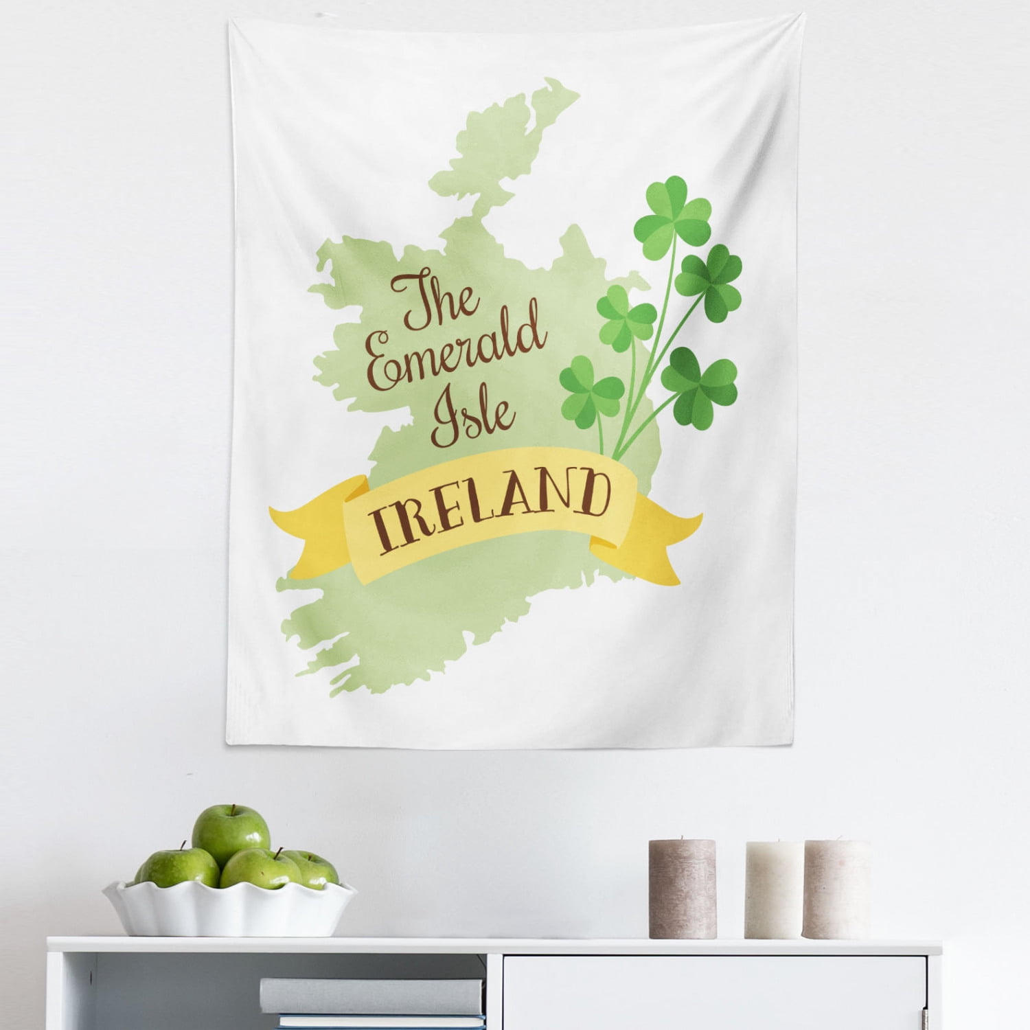 Ireland Map Tapestry, The Emerald Isle Cursive Calligraphy with ...