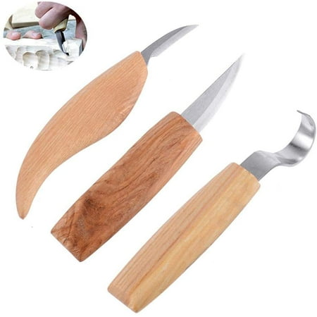 3Pcs Wood Carving Tools with Wood Handle, Stainless Steel Wood Carving ...