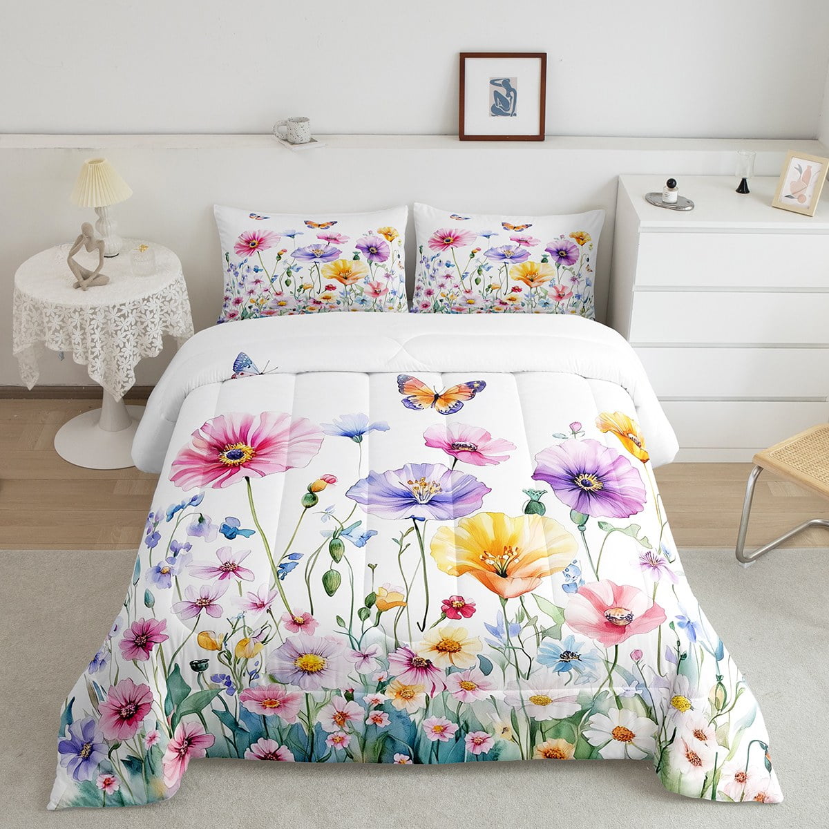 Erosebridal Watercolor Flower Bedding Sets Queen with Comforter, Daisy ...