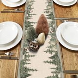Winter Forest Reindeer Pine Tree Table Runner, Christmas Elk Watercolor ...