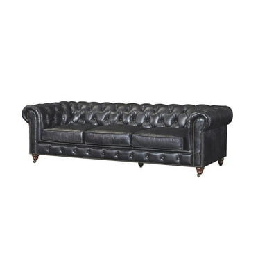 Crafters and Weavers Craftsman Mission 95" Leather Sofa in Light ...