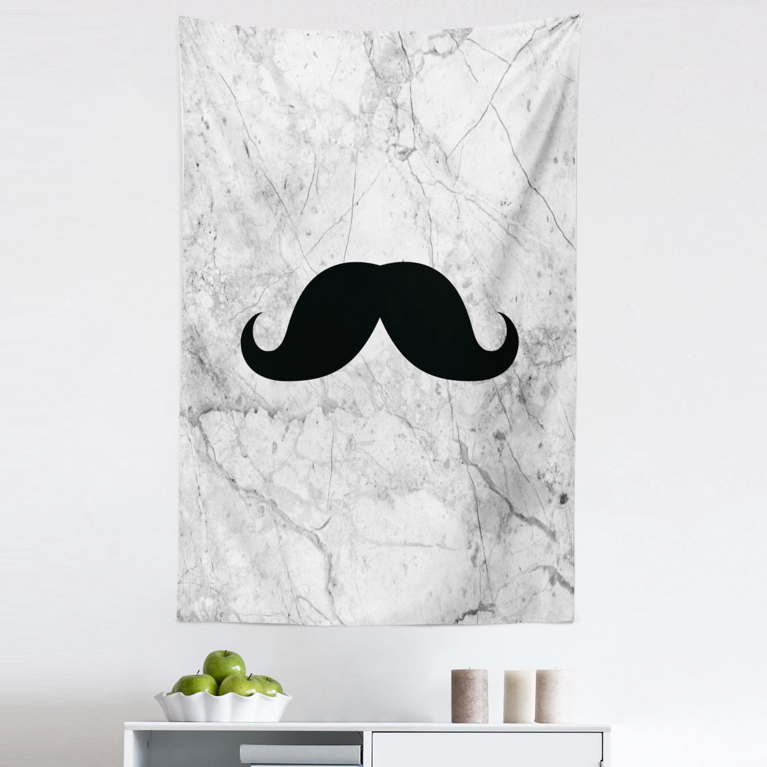Manly Tapestry, Simplistic Retro Mustache on Realistic Grunge Marble ...