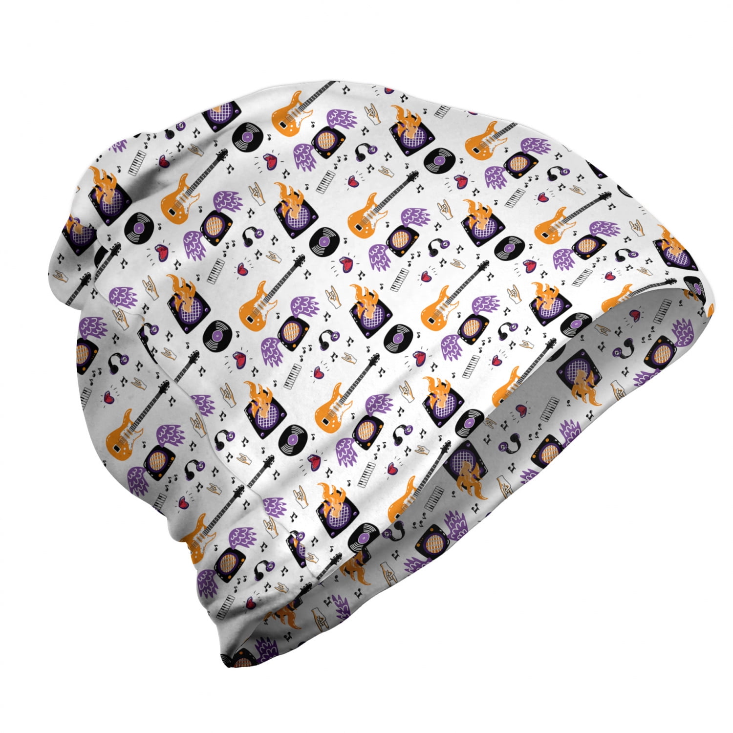 Rock and Roll Unisex Beanie, Repeating Music, Hiking Outdoors, Orange ...