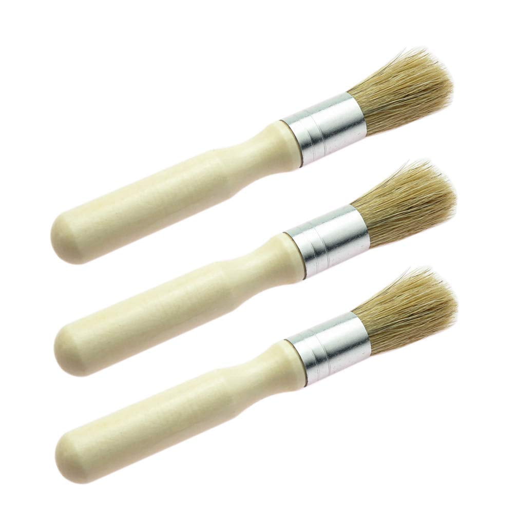 Cribun Glue Brush Set 3 Pack Professional Narural Wooden Round Glue Wax Brush For Paint Bookblinding Furniture super Wax Brush Chalk Paint For Little