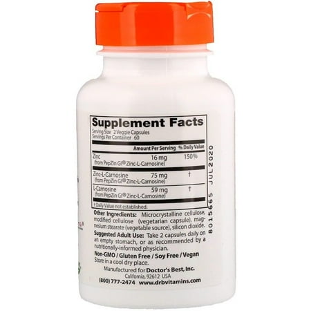 Doctor's Best - PepZin Gl, Zinc-L-Carnosine Complex, 120 Veggie ...