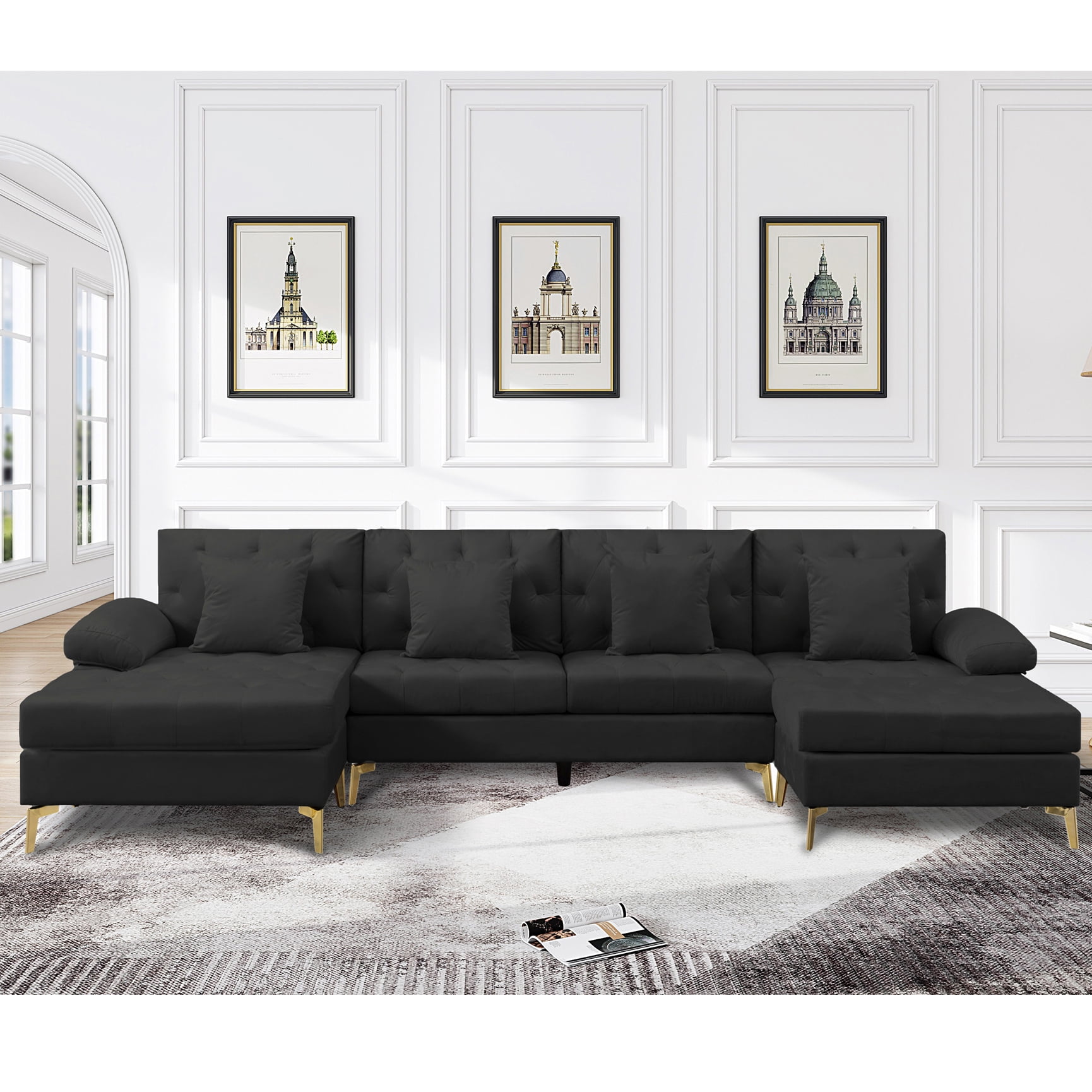 Canddidliike Mid-Century Upholstered Tufted Sofa Couch with Golden ...