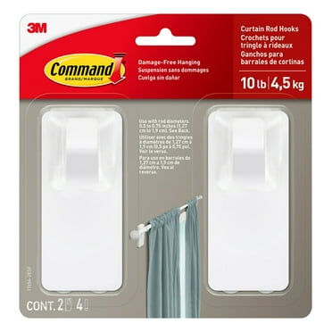 Command Matte Black Curtain Rod Hooks, 2 Hooks, 4 Adhesive Strips ...