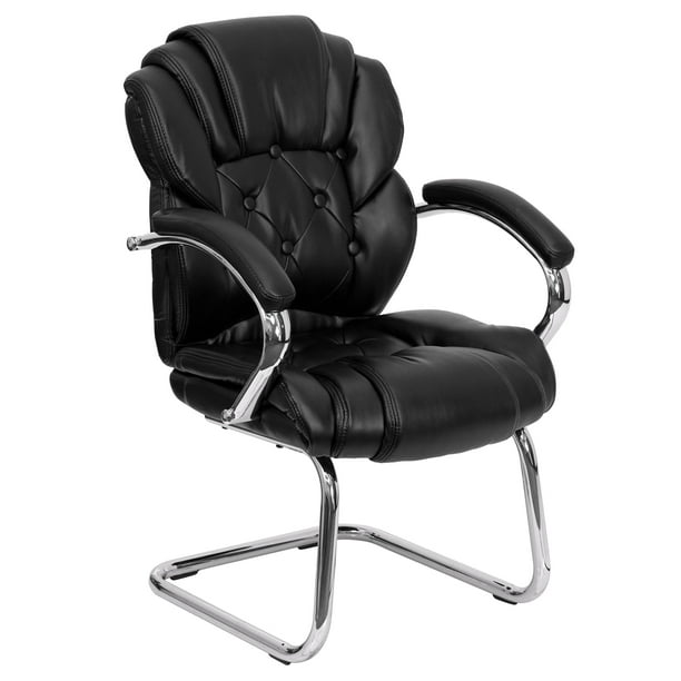 Transitional Leather Guest and Reception Chair with Sled Base, Black ...
