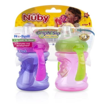 Nuby Two-Handle No-Spill Super Spout Grip N' Sip Cup, 4 Count, Blue ...