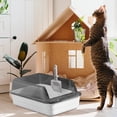 Cat Litter Tray Open Top High Sides Semi Enclosed Space Saving Sturdy ...