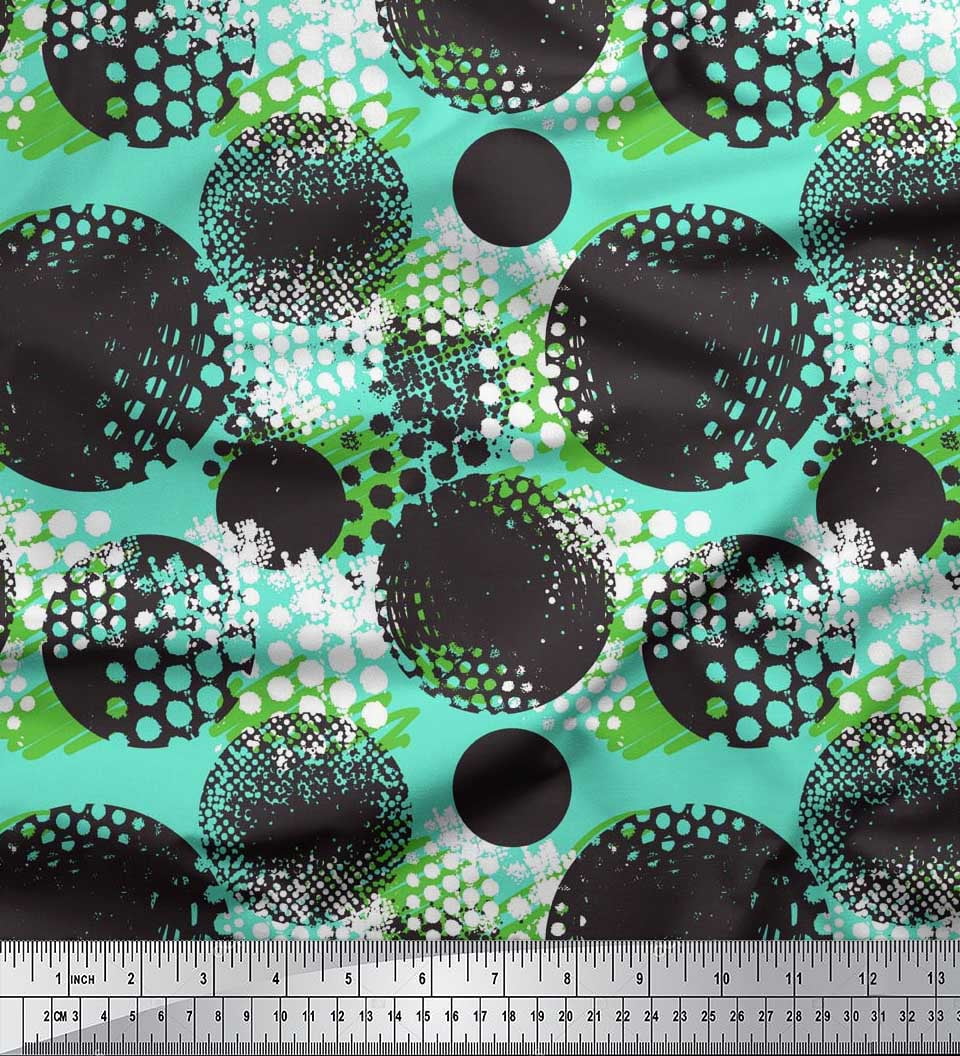 Soimoi Japan Crepe Satin Fabric Brush Stroke & Dots Abstract Print ...