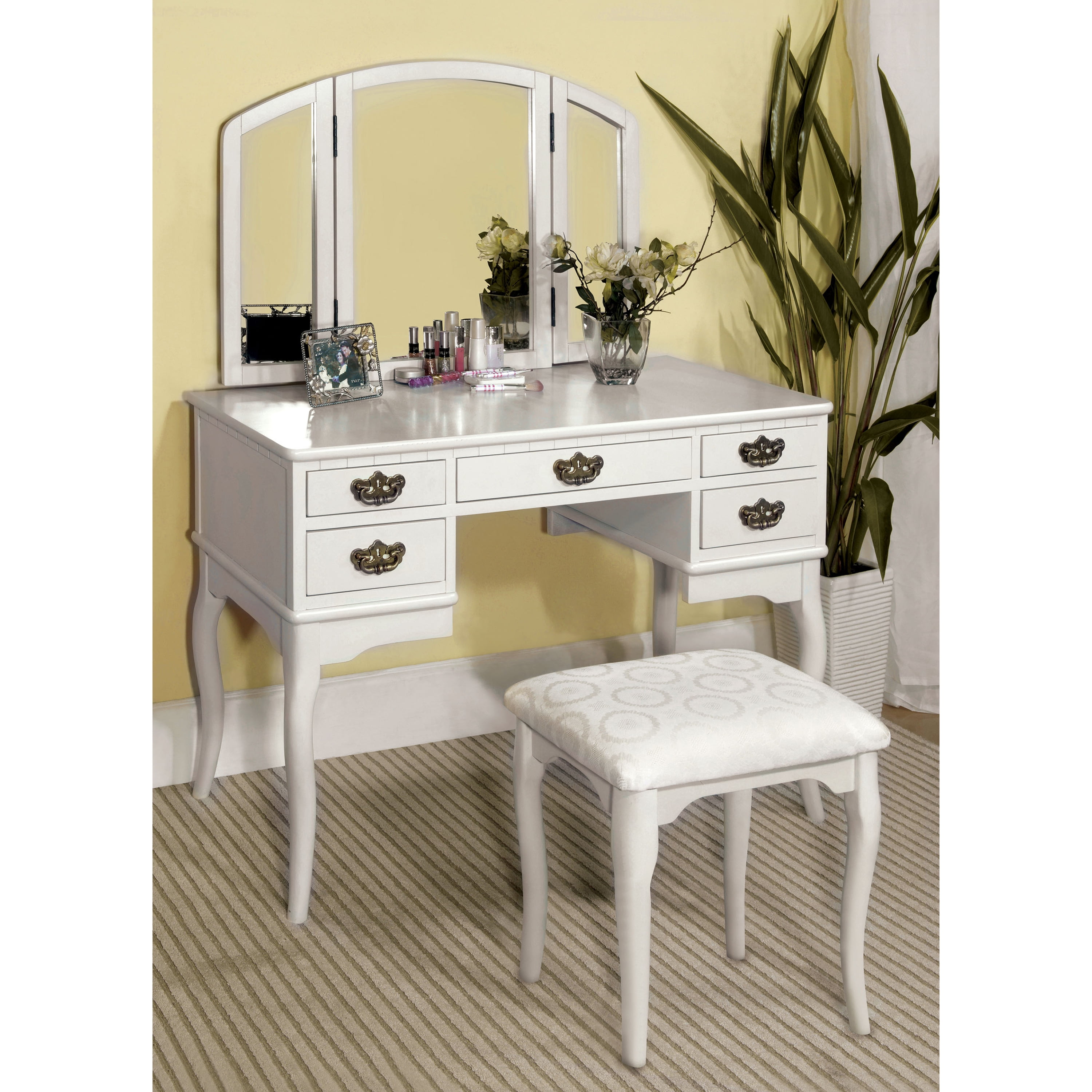 Furniture of America Amarillo Transitional 3-Piece Vanity Set, White ...