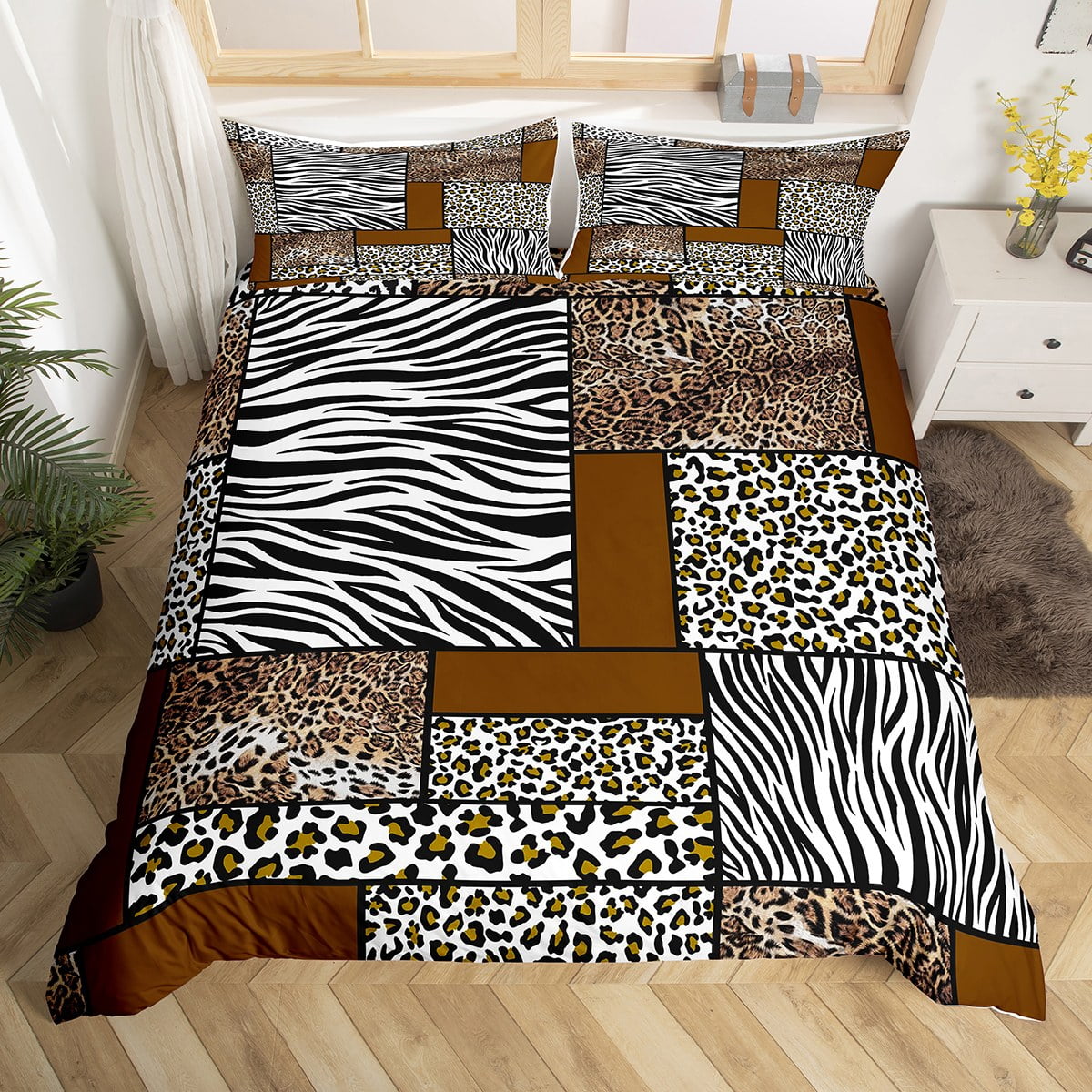 YST Zebra Print Duvet Cover Twin Animal Print Bedding Set, Brown Black ...