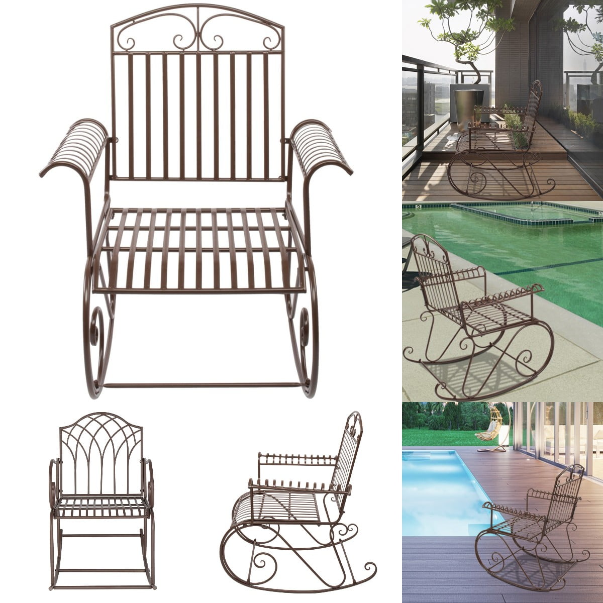 Goorabbit Wrought Iron Rocking Chair Set,Rocking Chair Bent Armrest ...